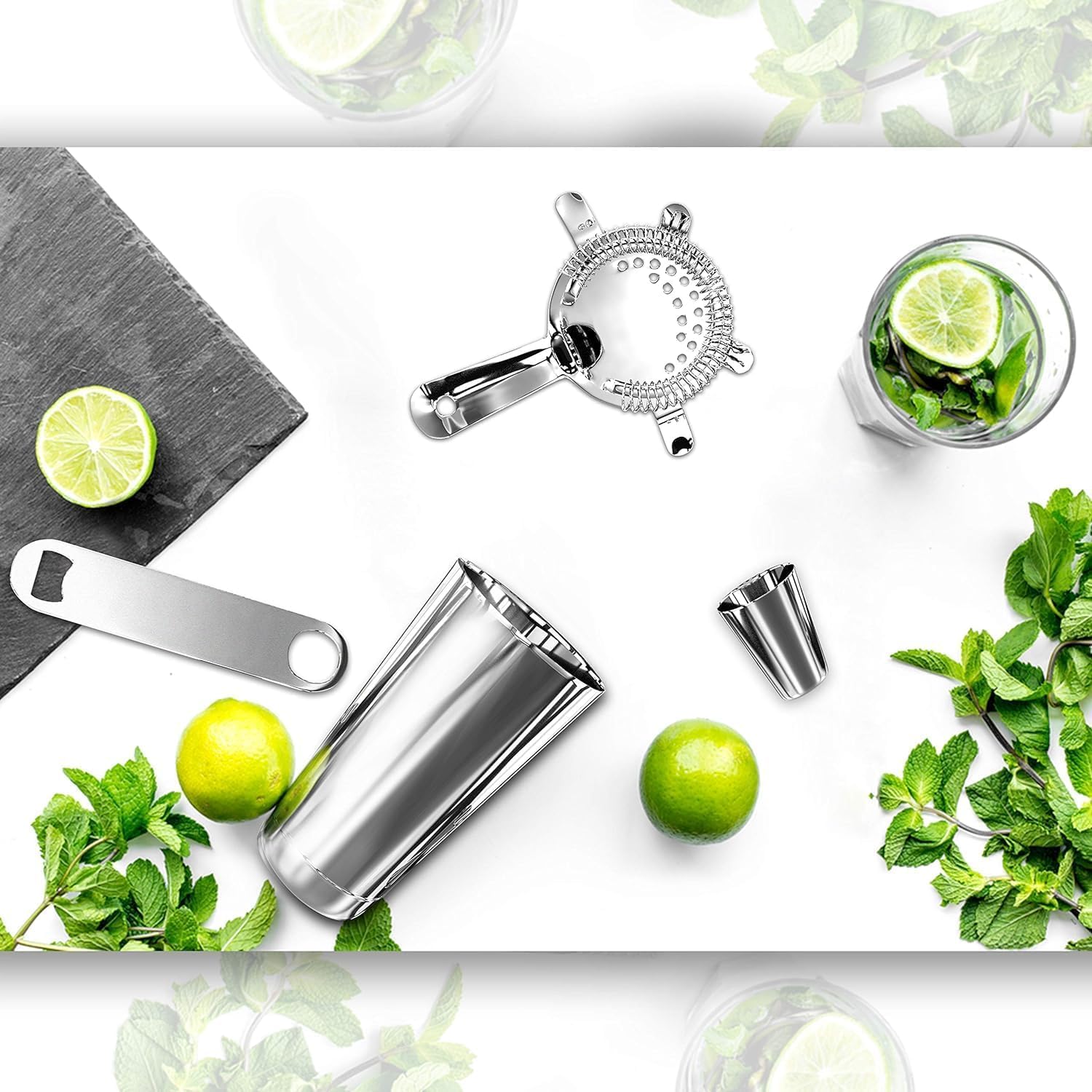 NutriChef Mixology Bartender Cocktail Shaker Set - Includes 15 & 30 oz ...